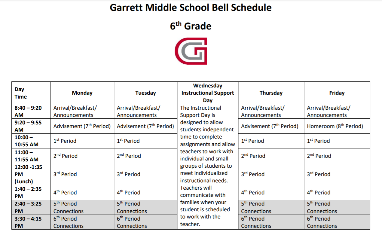 Garrett's Bell Schedule