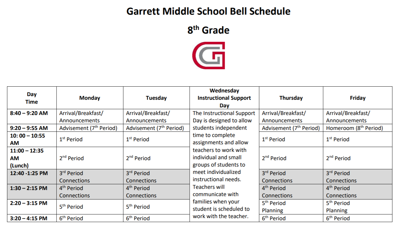Garrett's Bell Schedule