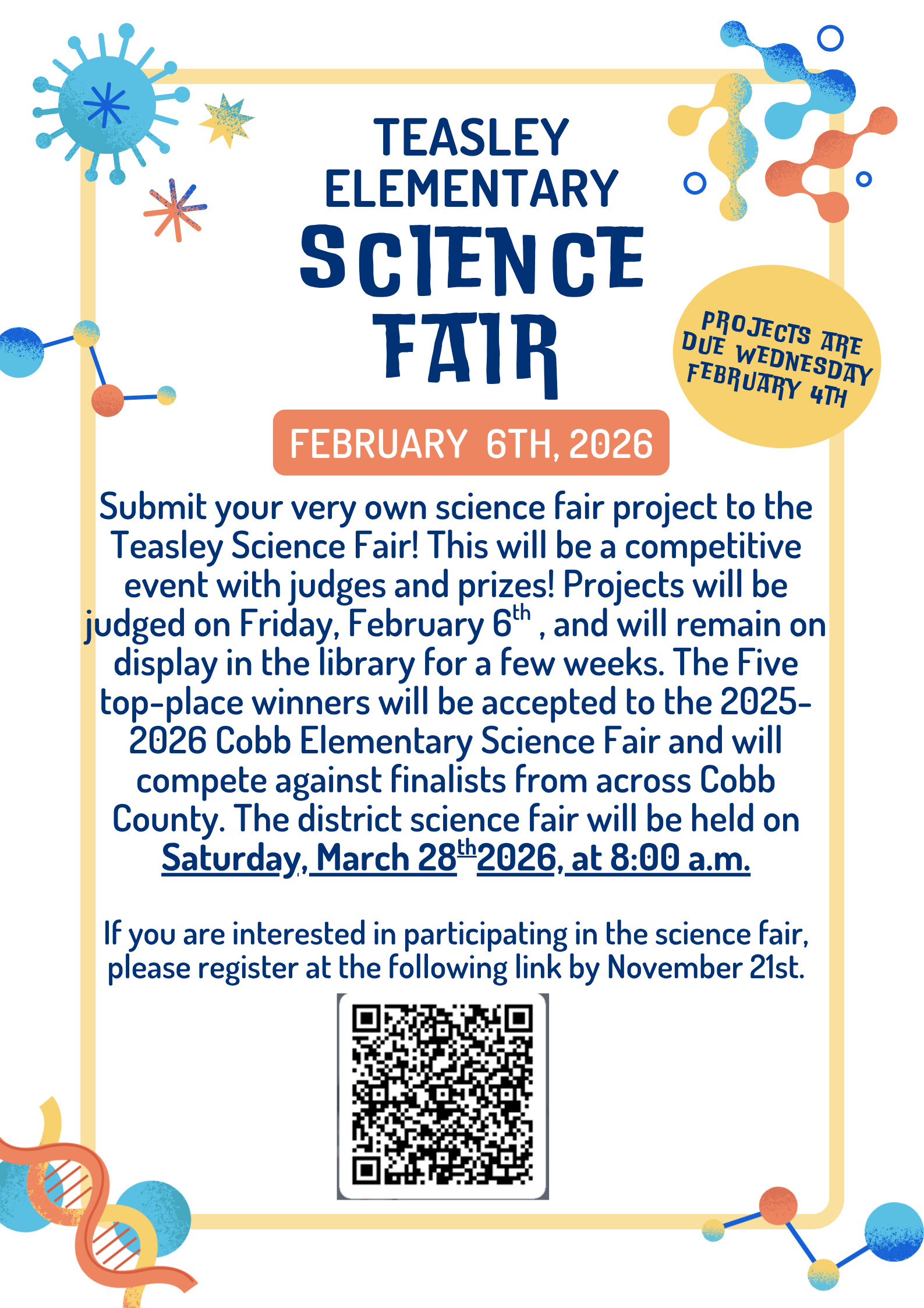 Register for the Teasley Science Fair by November 21st!