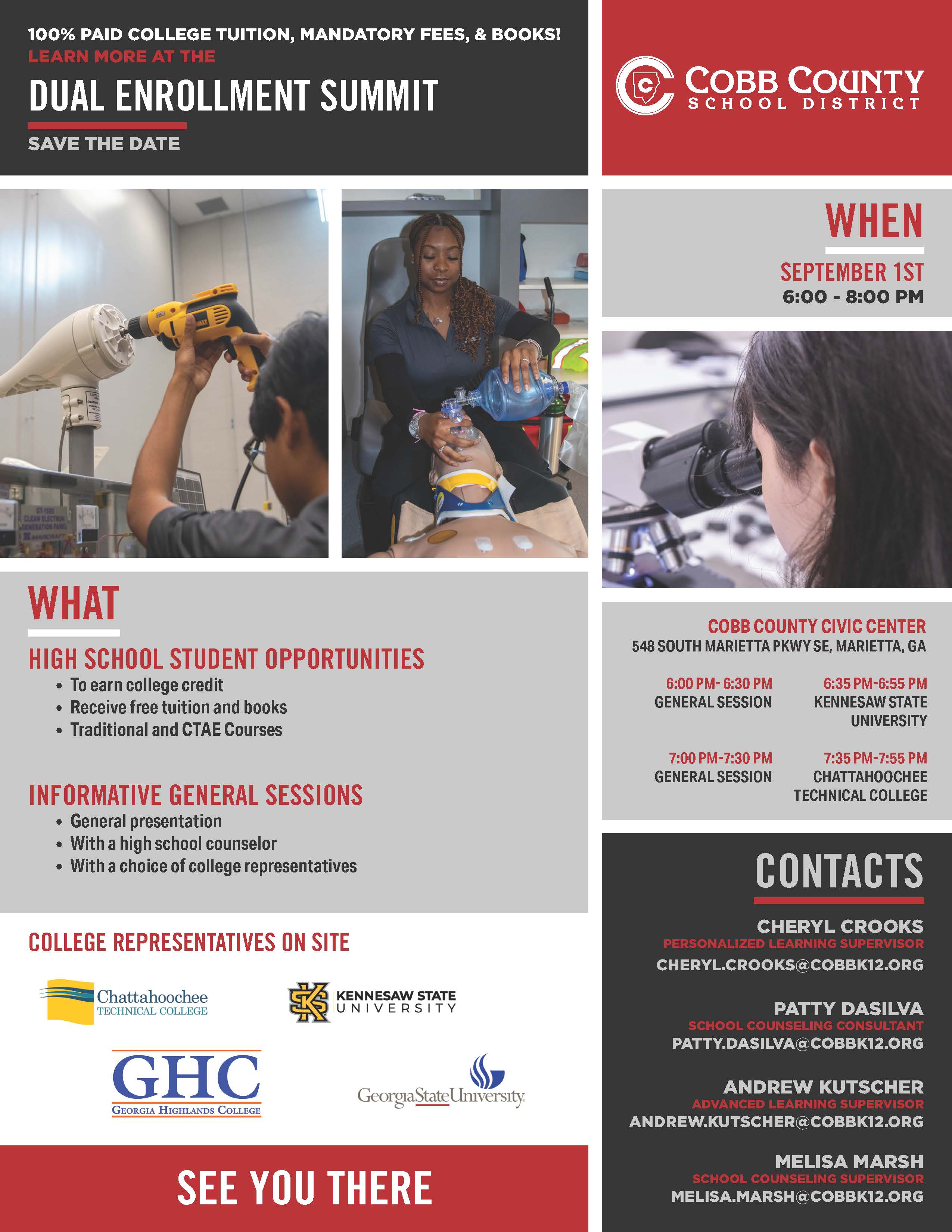 Save the date for the Dual Enrollment Summit - Sept. 1, 6-8pm