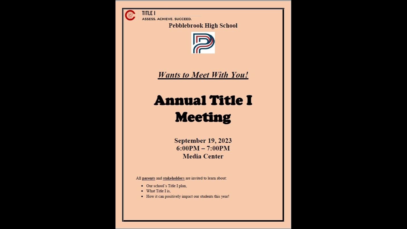 JOIN US! ANNUAL TITLE I MEETING