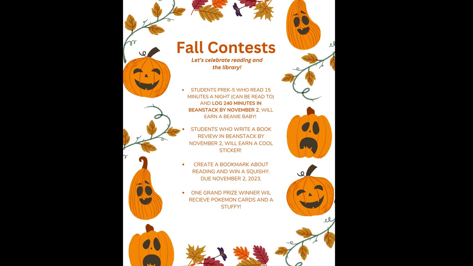 Fall Library Contests and Beanstack!