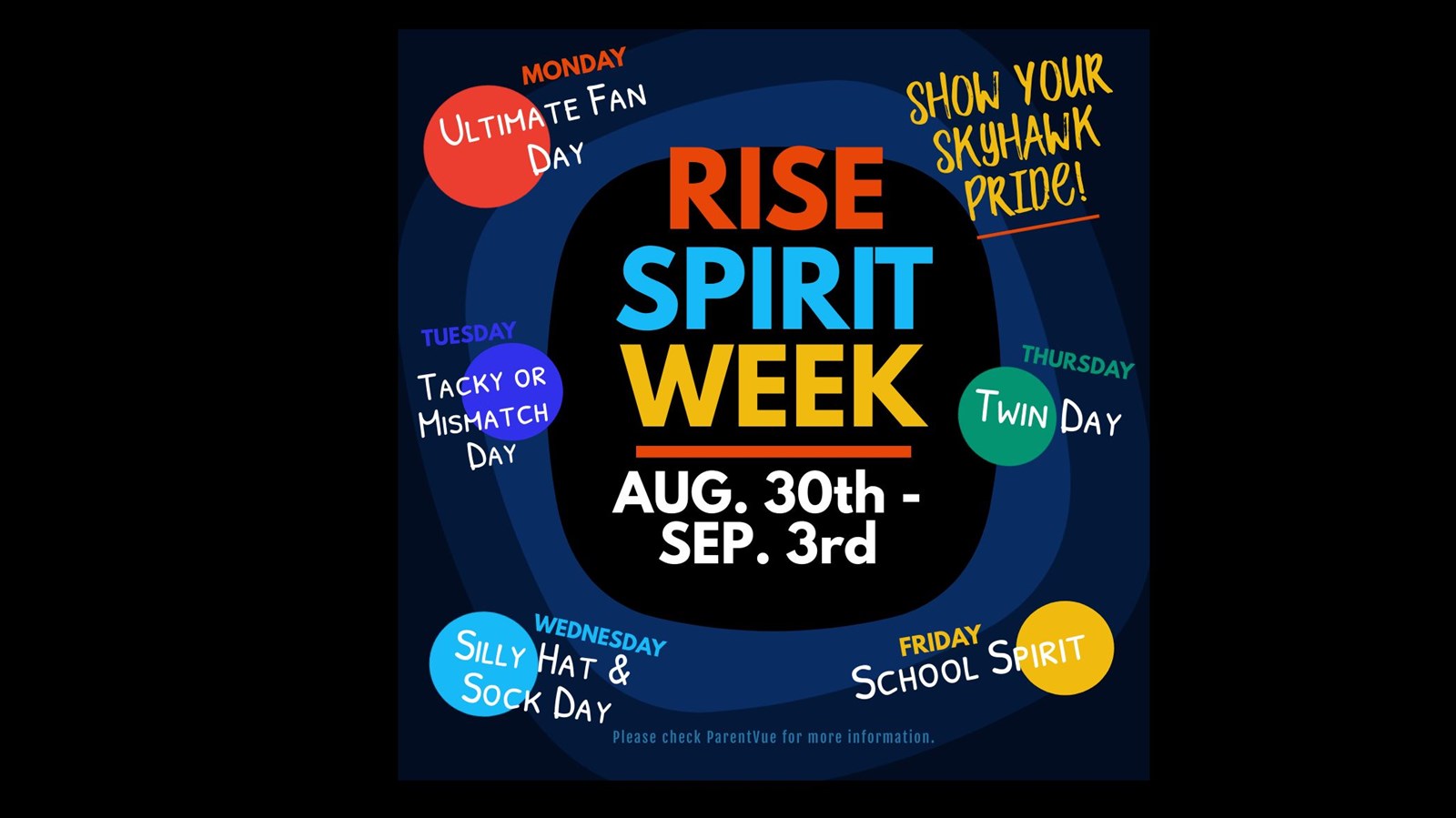 School Spirit Week August 30 - September 3, 2021