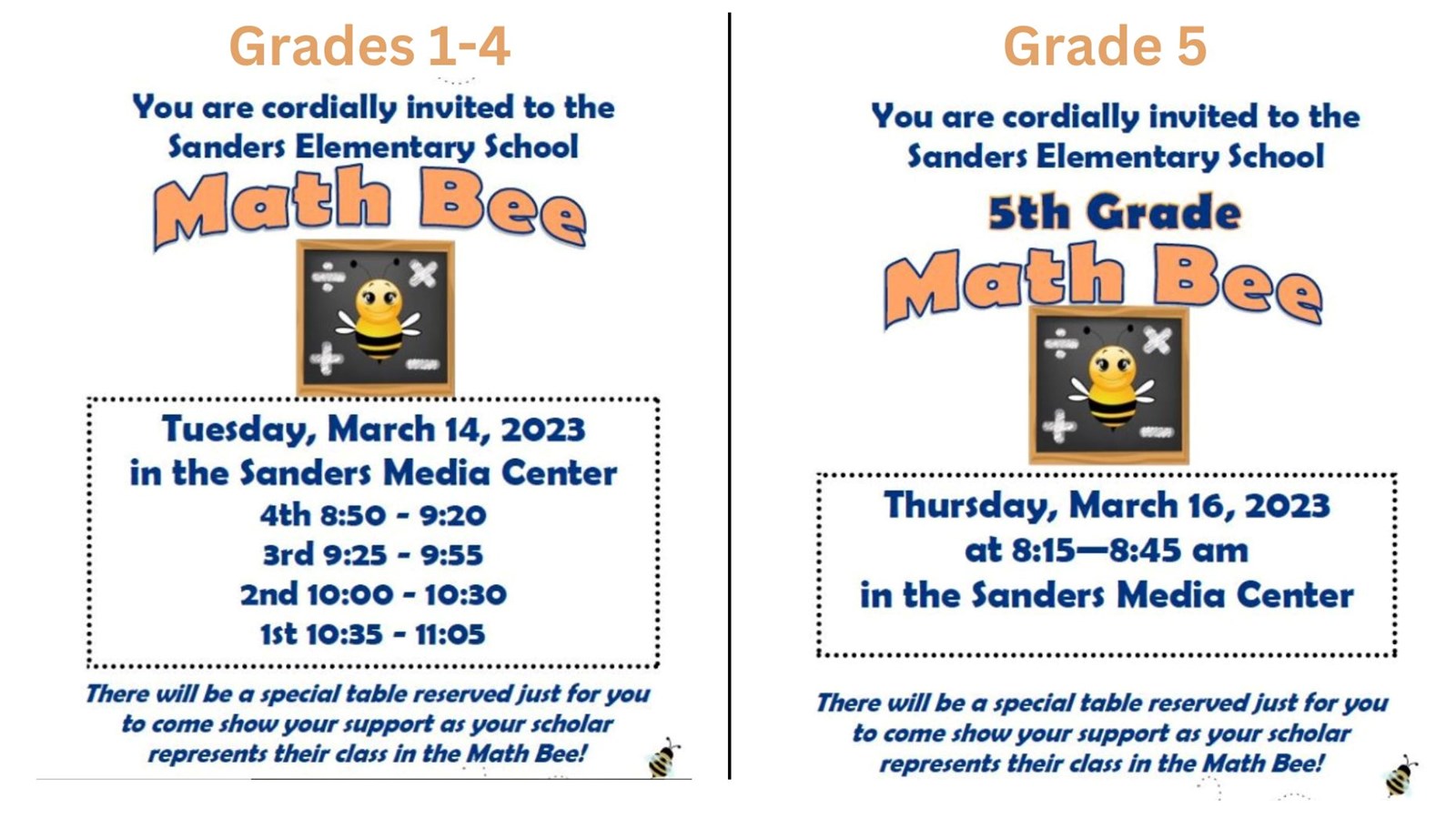 You're Invited to the Sanders Math Bees!