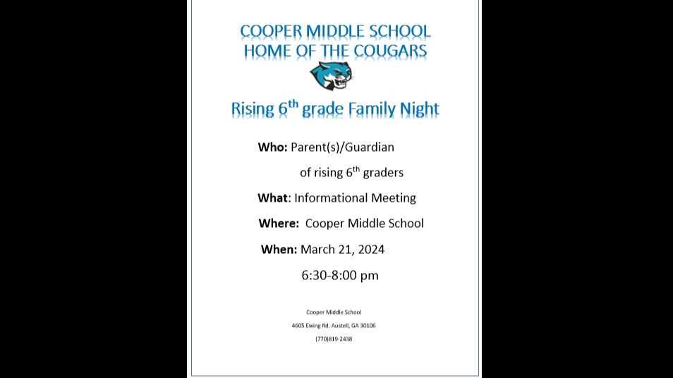 Rising 6th Grade Family Night