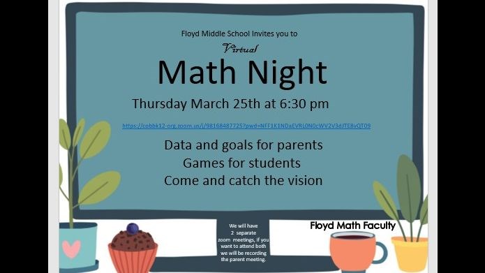 Math Night Thursday 3/25 6:30pm