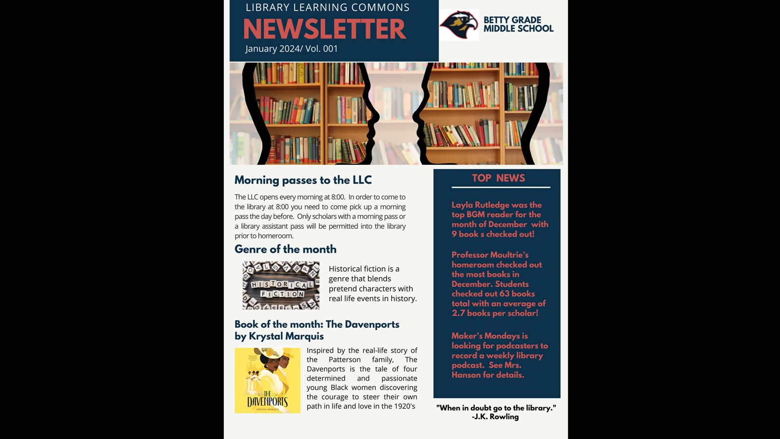 Library Learning Commons Newsletter (January Edition)