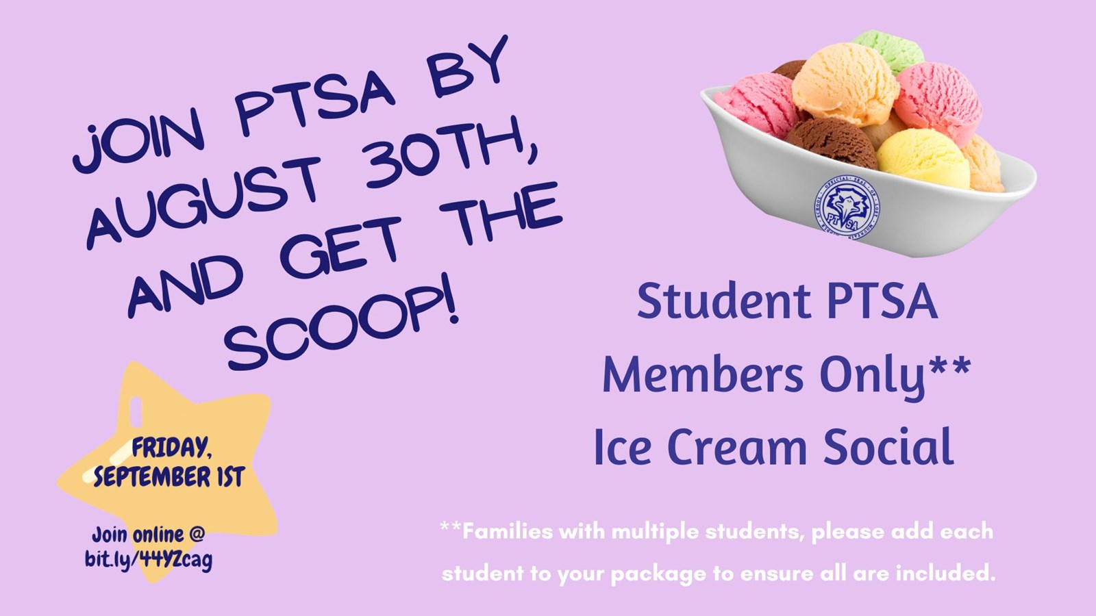 Join PTSA by August 30th and Get a Scoop of Ice Cream