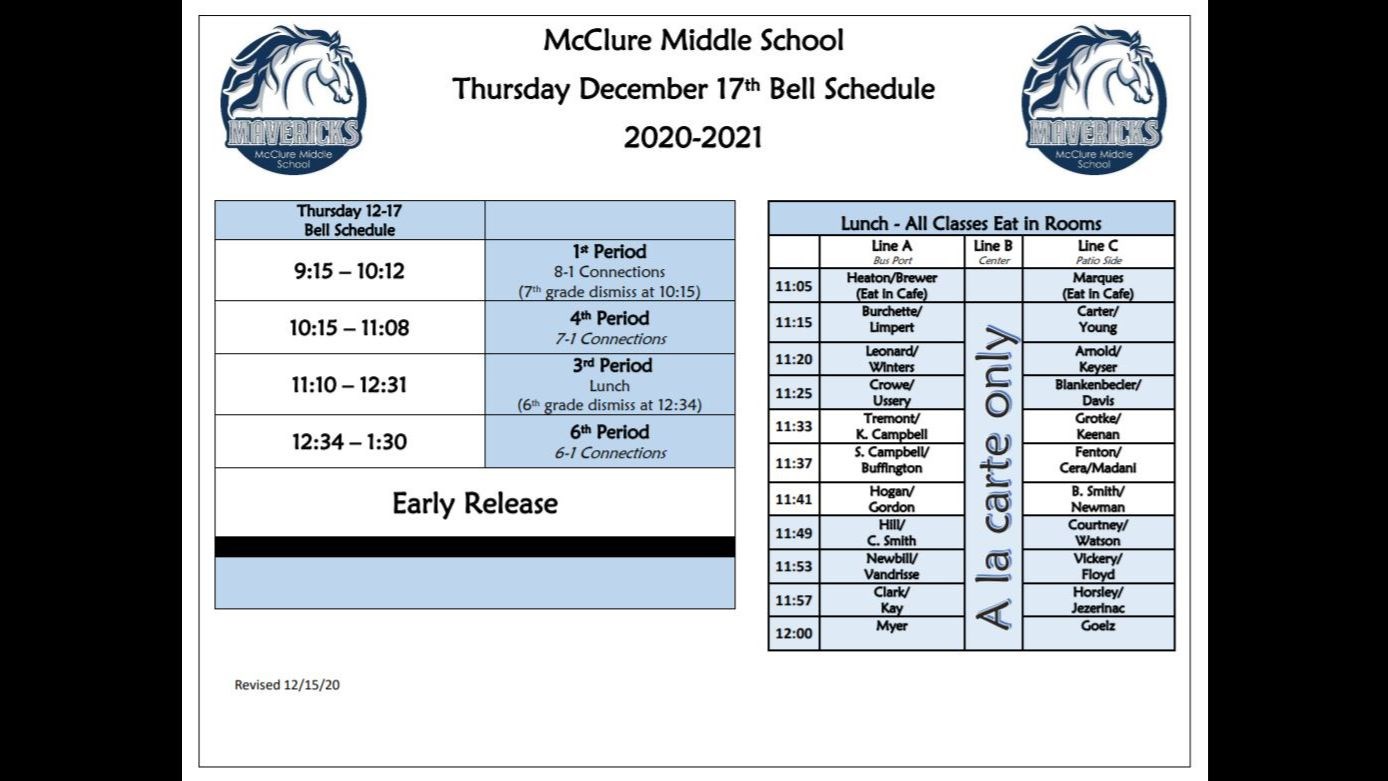 Digital Learning Schedule for 12/17 & 12/18