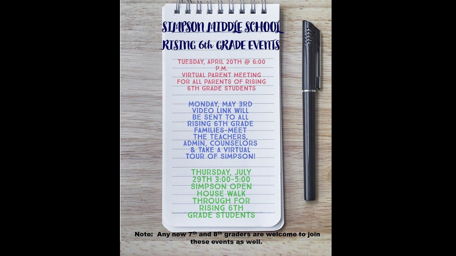 Rising 6th Graders and New 7th and 8th Graders