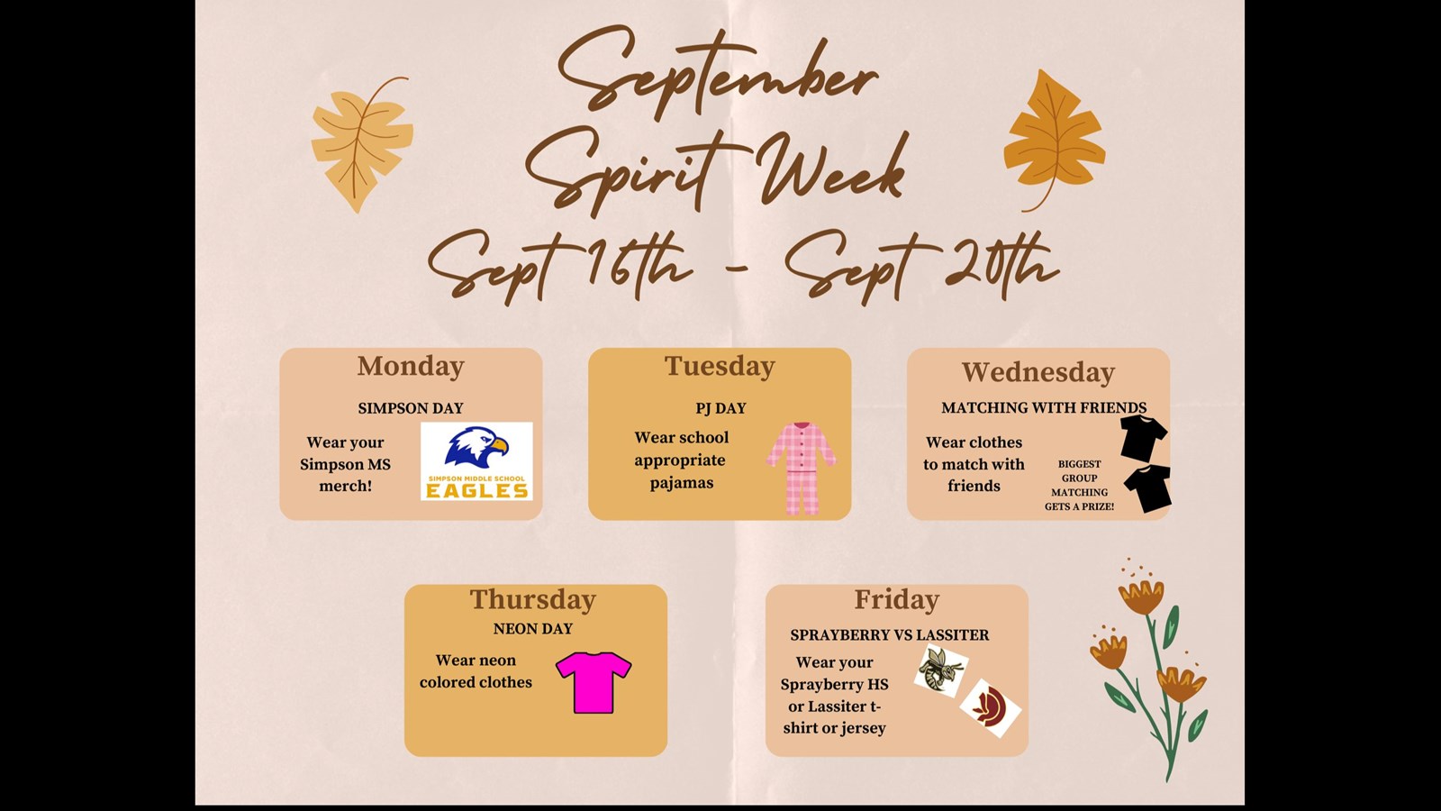 Spirit Week - September 16th-September 20th