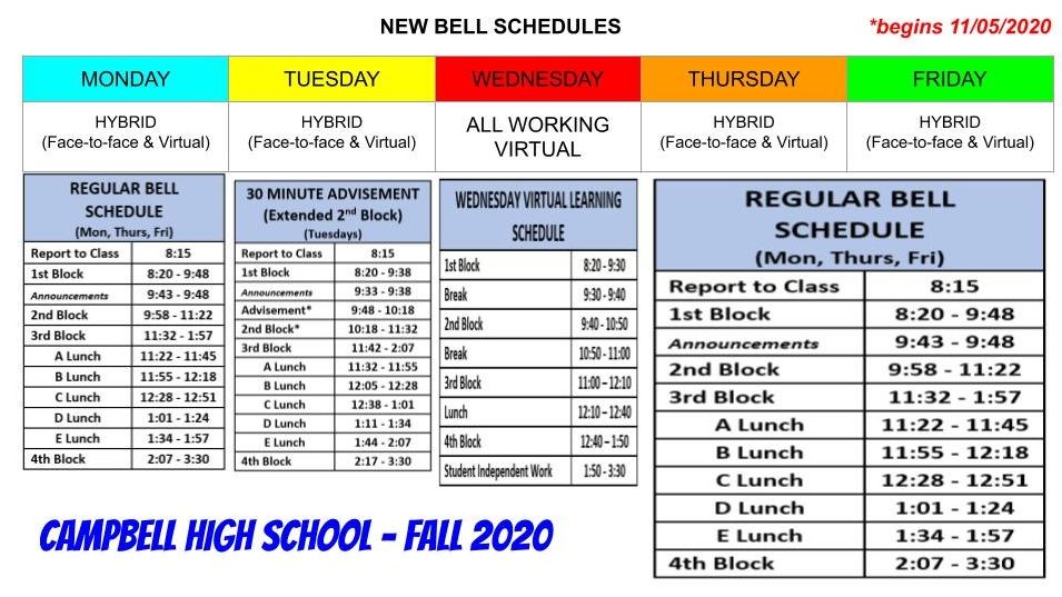 Bell Schedule beginning Nov 5