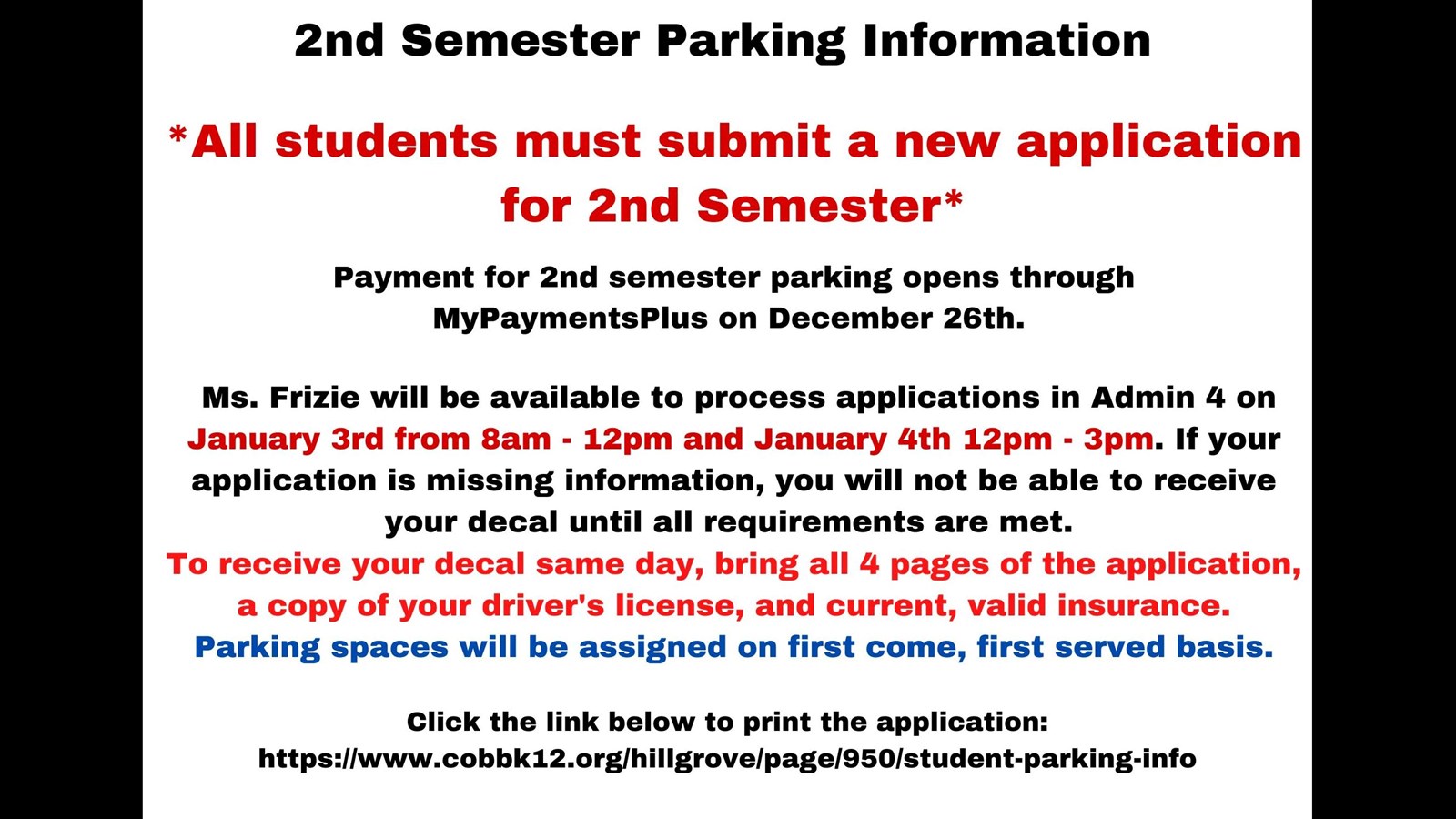 2023 2nd Semester - Student Parking Passes